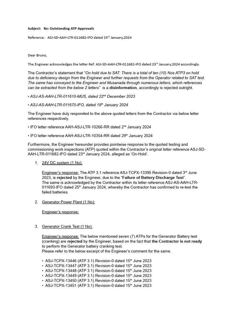 Reply Letter For Outstanding ATP Approval | PDF