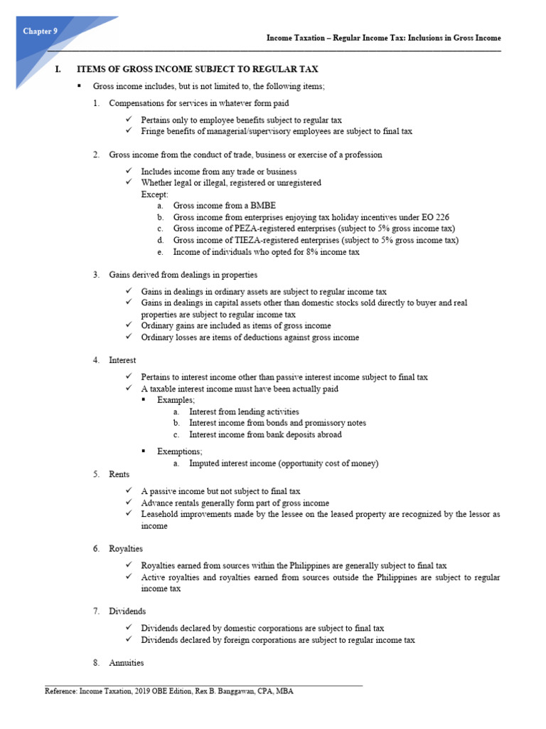 Chapter 9 - RIT - Inclusions in Gross Income | PDF | Gross Income | Taxes