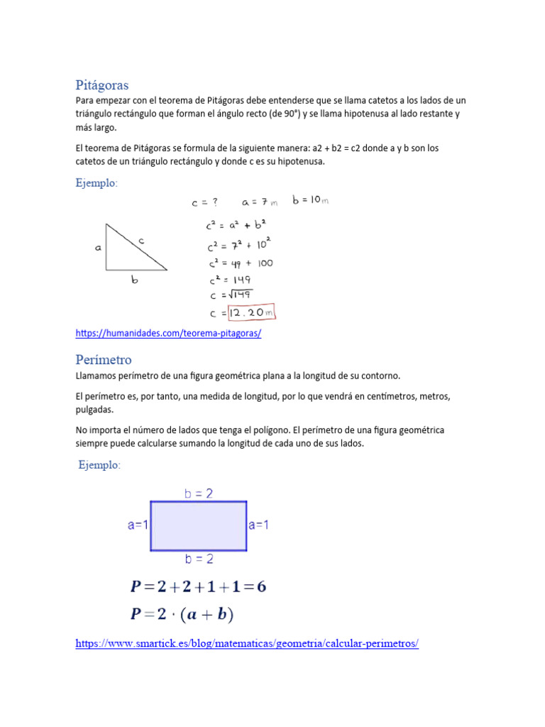 Teorema de Pitagoras y Perimetro | PDF