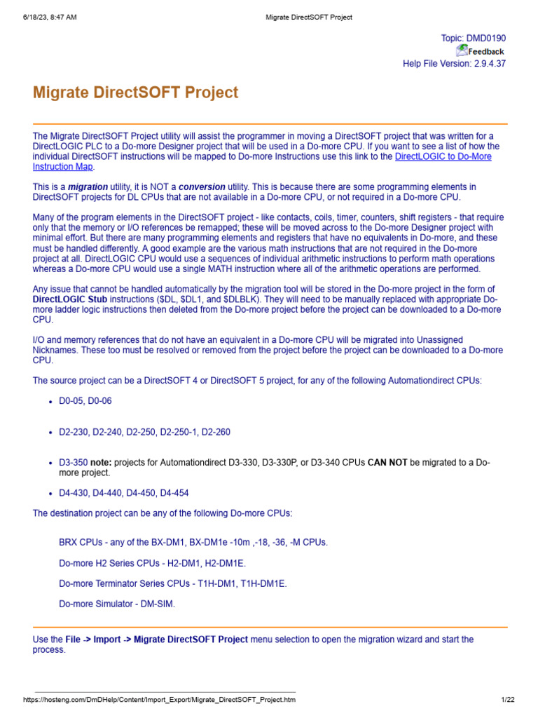 Migrate DirectSOFT Project | PDF | Programmable Logic Controller | Central Processing Unit