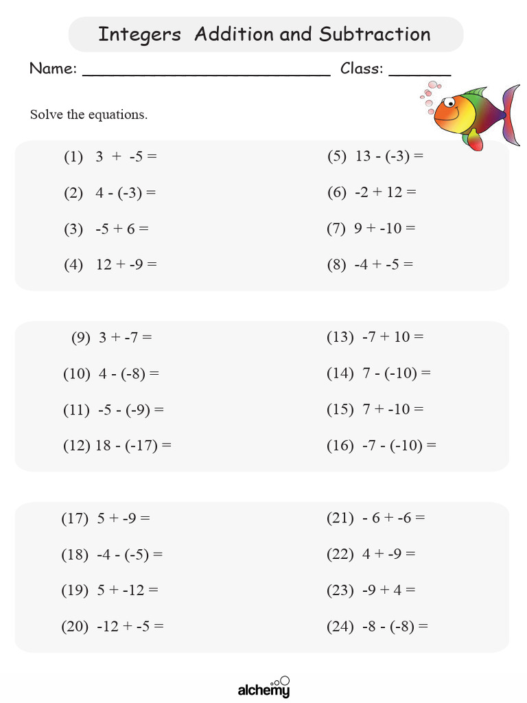 Year 6 - Primary Maths Worksheet (Integers Addition and Subtraction) | PDF