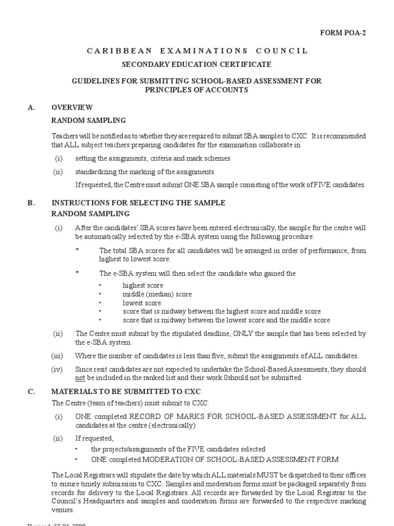 CXC POA SBA Submission Guide | PDF | Educational Assessment And Evaluation | Learning