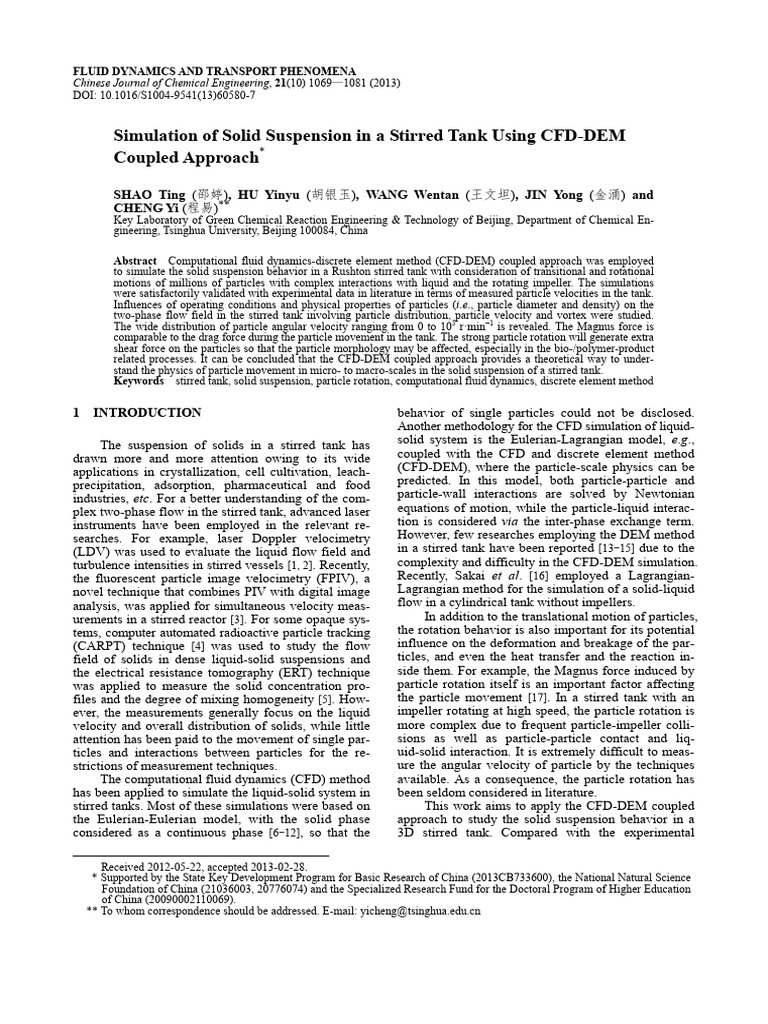 Simulation of Solid Suspension in A Stirred Tank Using CFD-DEM Coupled Approach | PDF ...