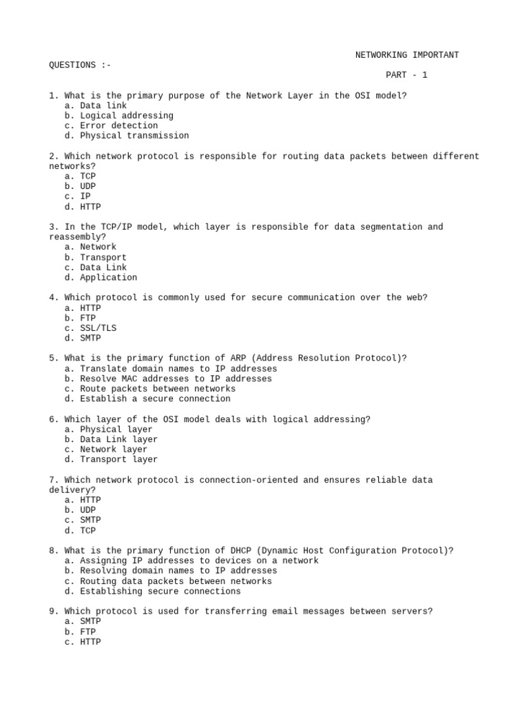 Networking Imp Questions | PDF | Internet Protocol Suite | Computer Network