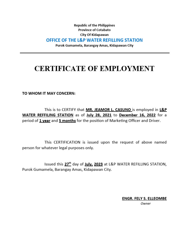 Certificate of Employment | PDF