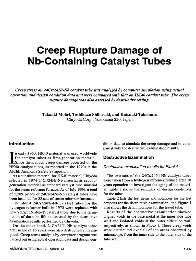 Creep Rupture Analysis of Nb Catalyst Tubes | PDF | Creep (Deformation ...
