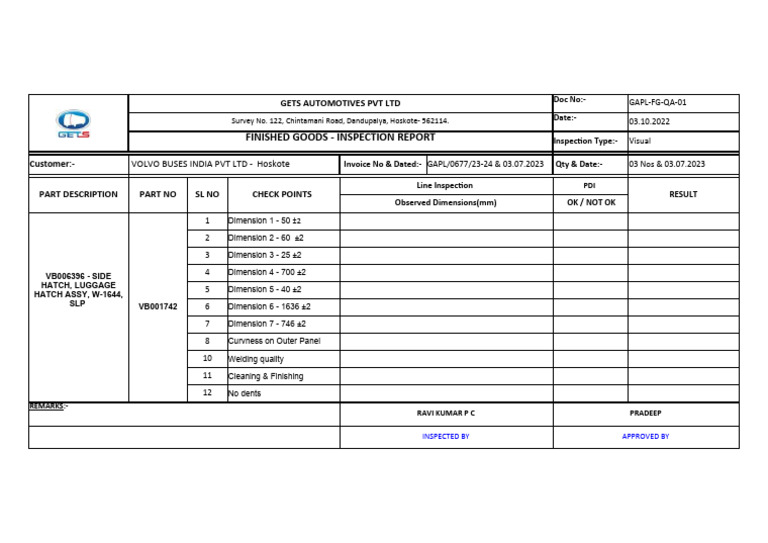 Final Inspection Report - 15M SLP - 9600 | PDF