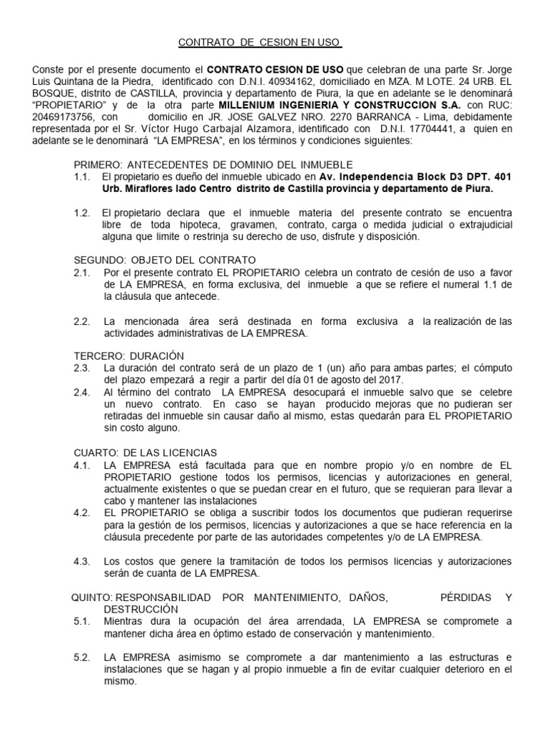 Contrato de Cesion en Uso | PDF | Ley común | Derecho privado