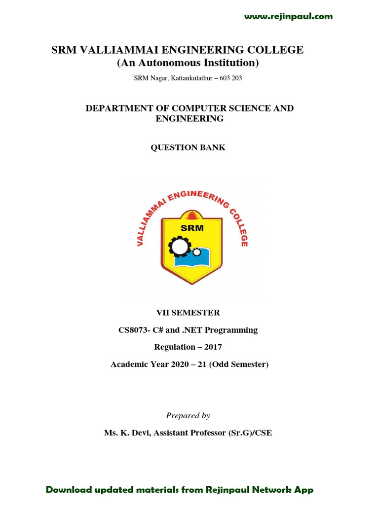 Cs8073 Csharp And Net Programming Pdf C Sharp Programming Language Anonymous Function 2865