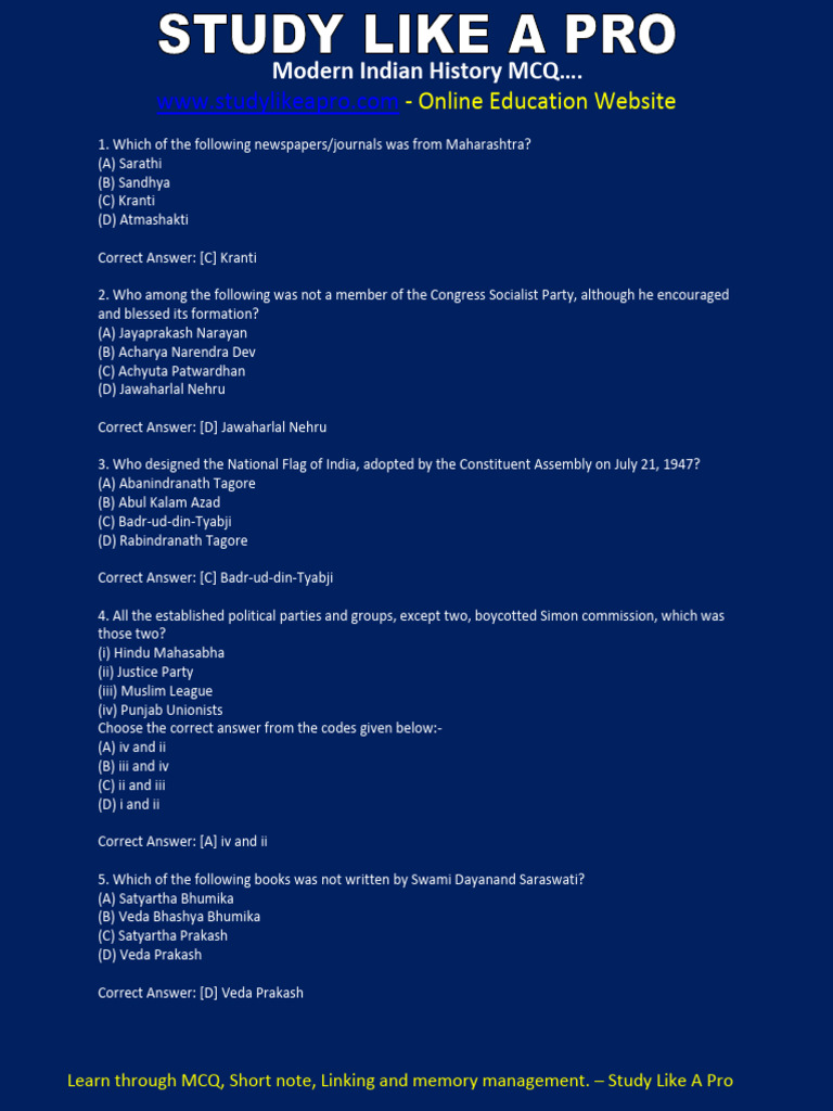 Modern Indian History Objective Questtions and Answers (High Order MCQS ... Modern Indian History Objective Questtions and Answers (High Order MCQS ...