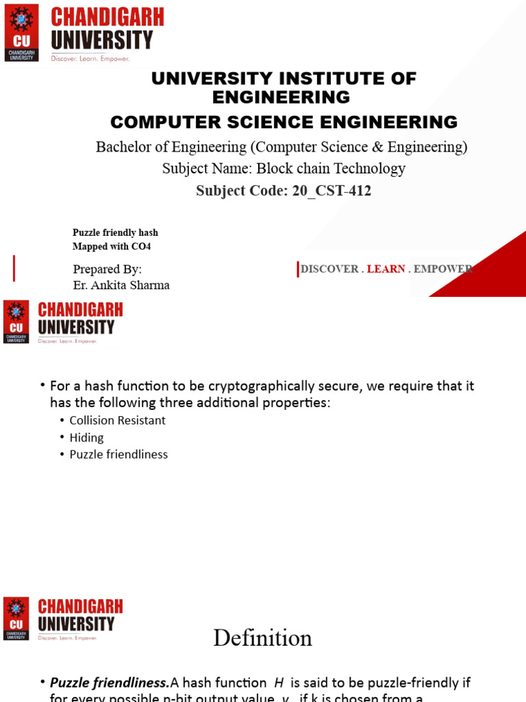 Lecture 3.1.2 - Puzzle Friendly Hash | PDF | Theoretical Computer Science | Computer Science
