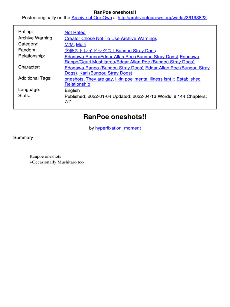 RanPoe Oneshots | PDF | Candy