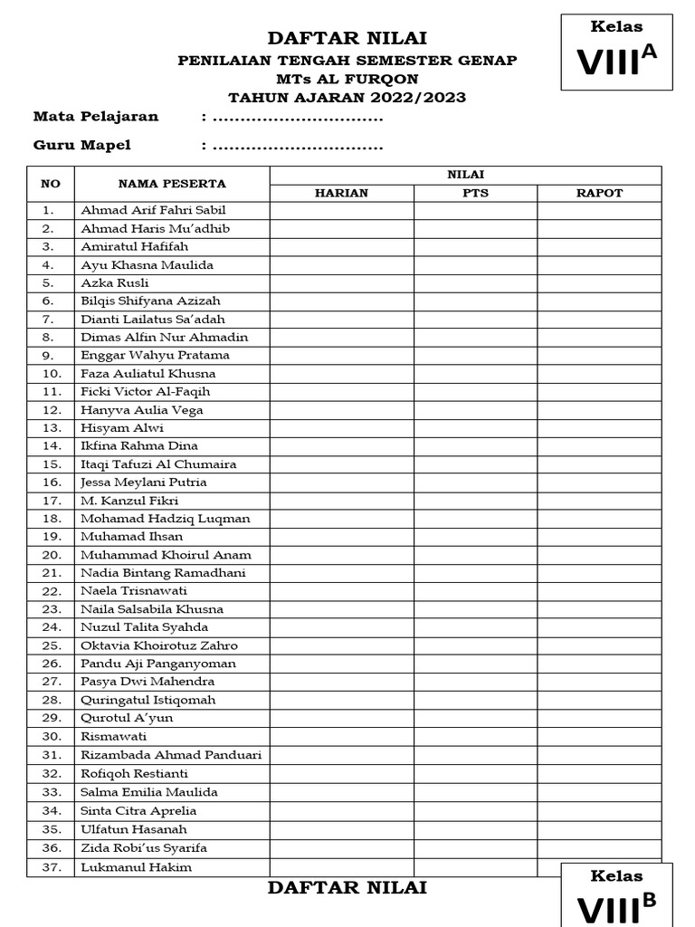 Daftar Nilai | PDF