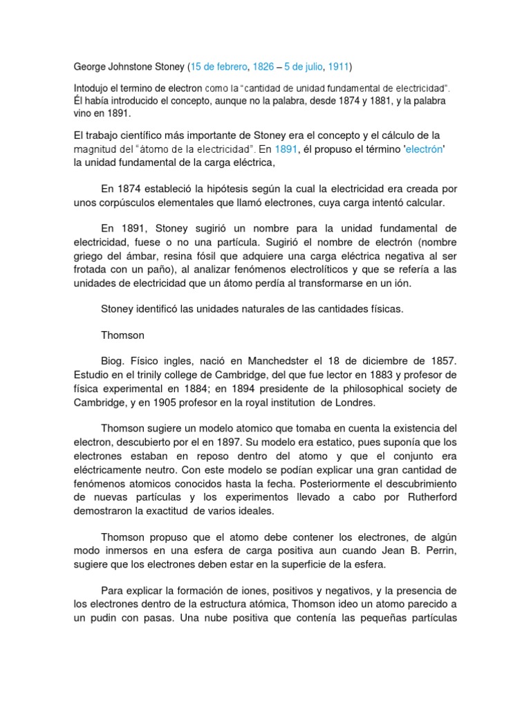George Johnstone Stoney | PDF | Electrón | Electricidad
