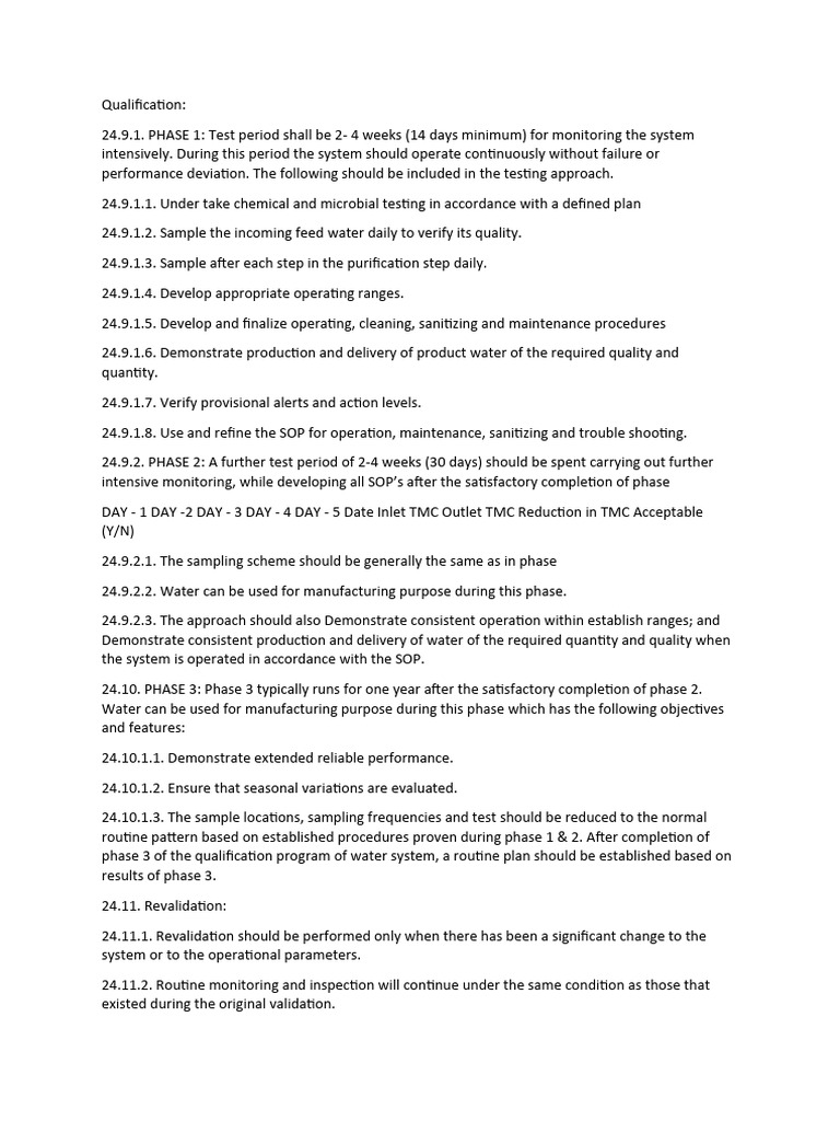 Water System Qualification Phases Guide | PDF | Membrane | Ph