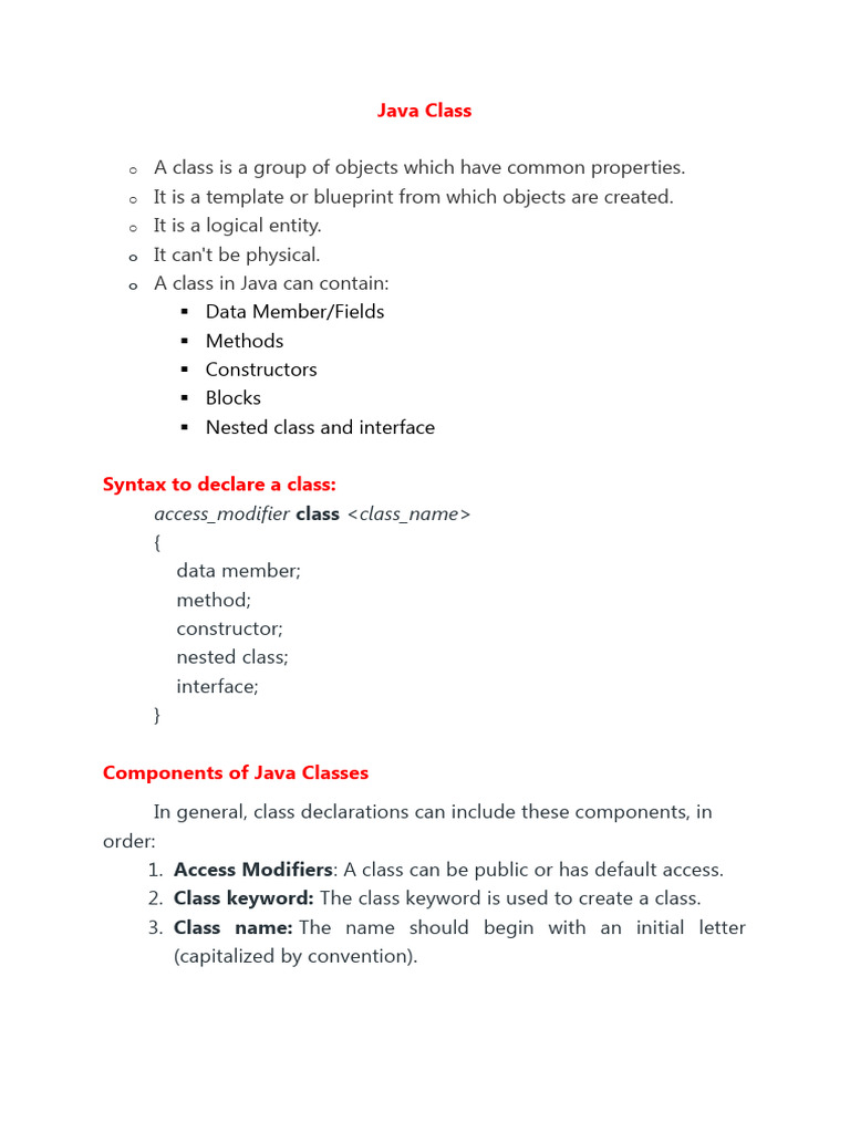 Java Class Object Access Modifier Pdf Class Computer Programming Method Computer
