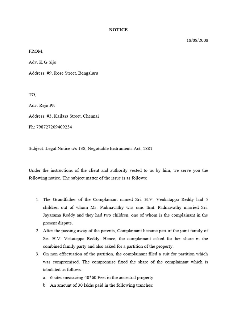 S 138 Notice and Reply | PDF | Cheque | Common Law