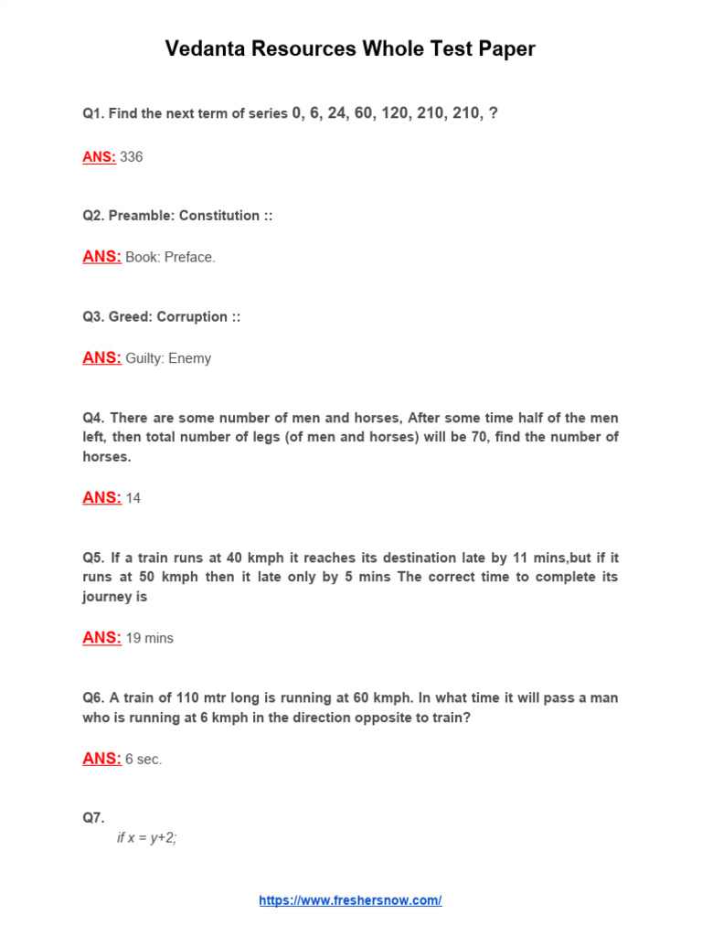 Vedanta Resources Test Paper Insights | PDF | Writing