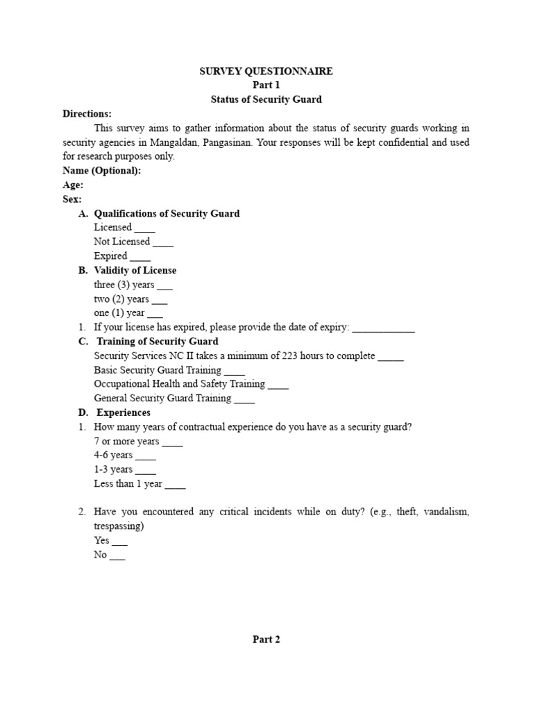 SURVEY QUESTIONNAIRE - Crim | PDF | Security Guard | Reputation