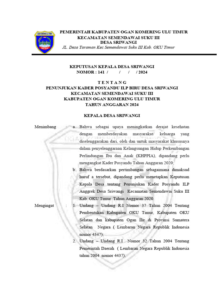 SK PENUNJUKAN KADER ILP 2024 | PDF