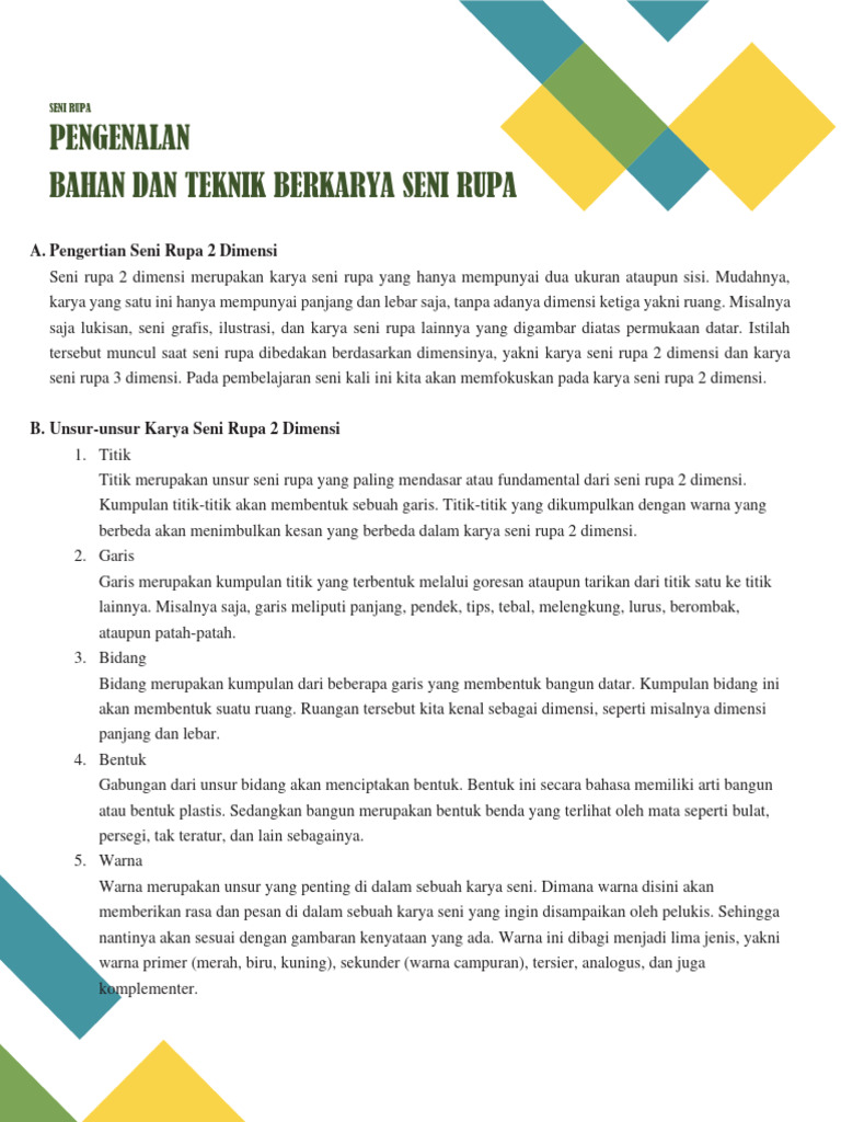 SENI RUPA Modul Pertemuan 1 | PDF | Metode & Bahan Ajar | Griya & Taman