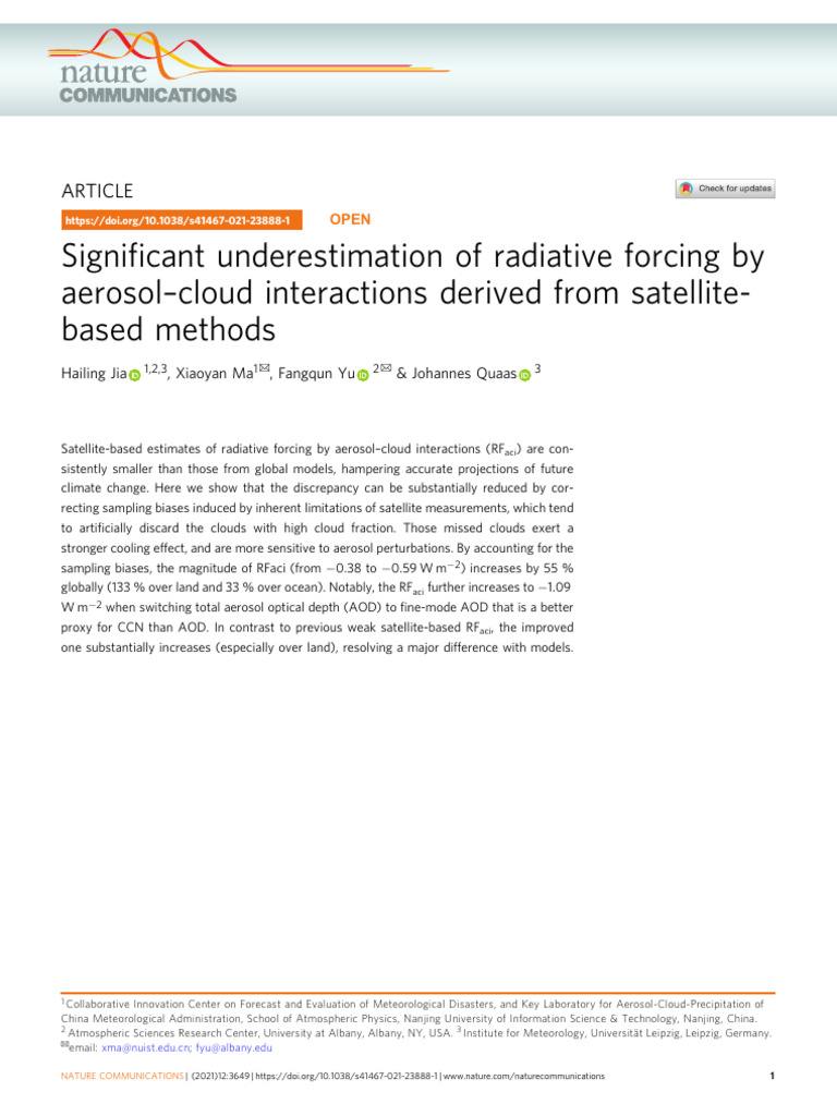 Jia Hailing Et Al Radiative Forcing by Aerosol Cloud Interaction Satellite Based Methods s41467 ...