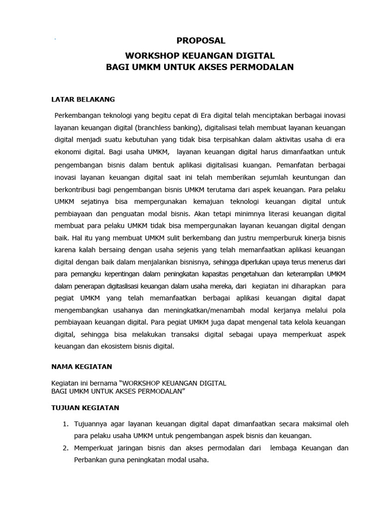 Proposal Pelatihan Keuangan Digital Bagi UMKM | PDF | Bisnis