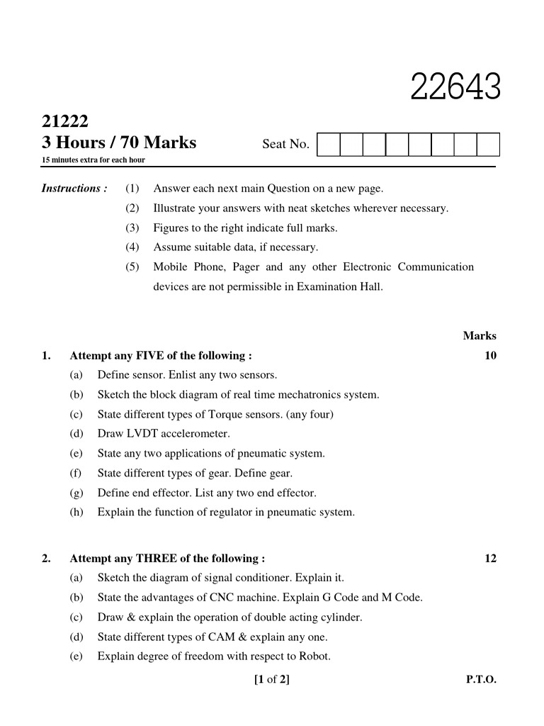 22643 Mechatronics Model Answer Paper | PDF | Actuator | Machines