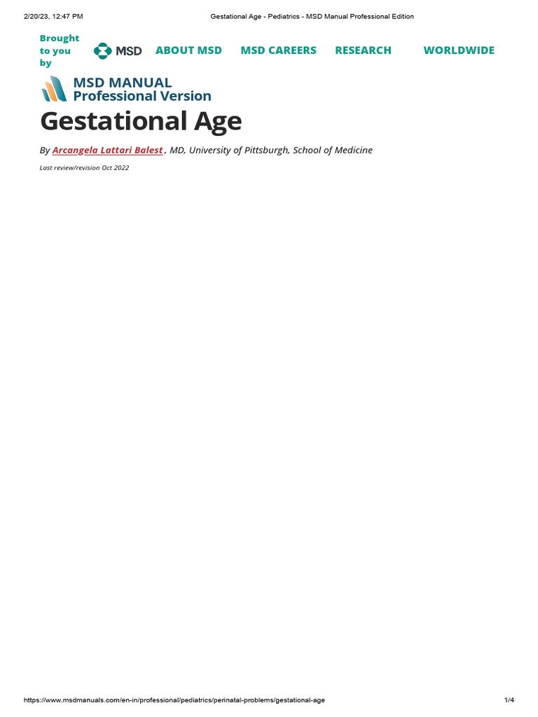 Gestational Age - Pediatrics - MSD Manual Professional Edition | PDF ...