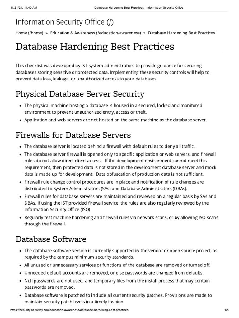 Database Hardening Best Practices - Information Security Office | PDF | Databases | Security