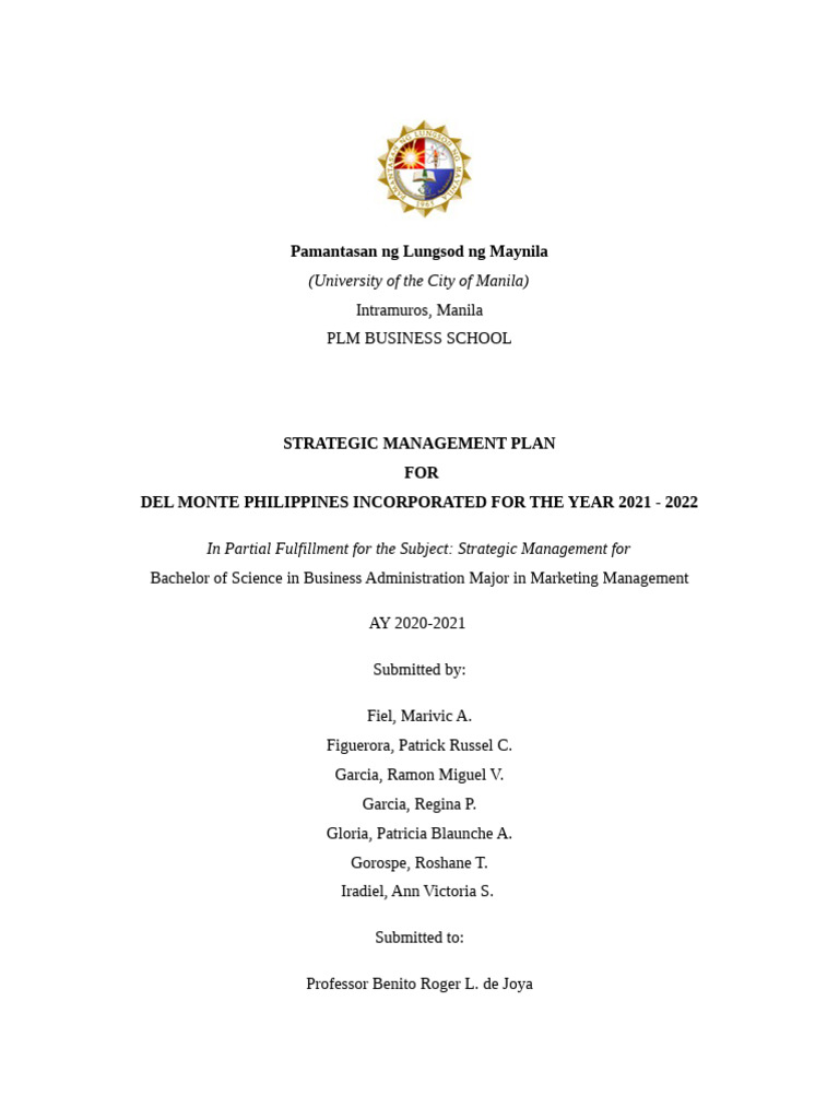 Group 5 BSBA Major in Marketing Block 3 1 Del Monte Philippines | PDF ...