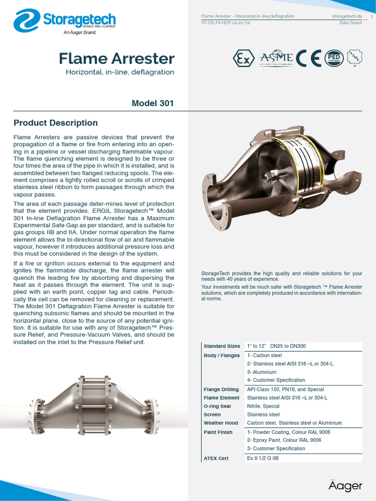 Flame Arrestor Horizontal in Line Deflagration | PDF | Stainless Steel ...