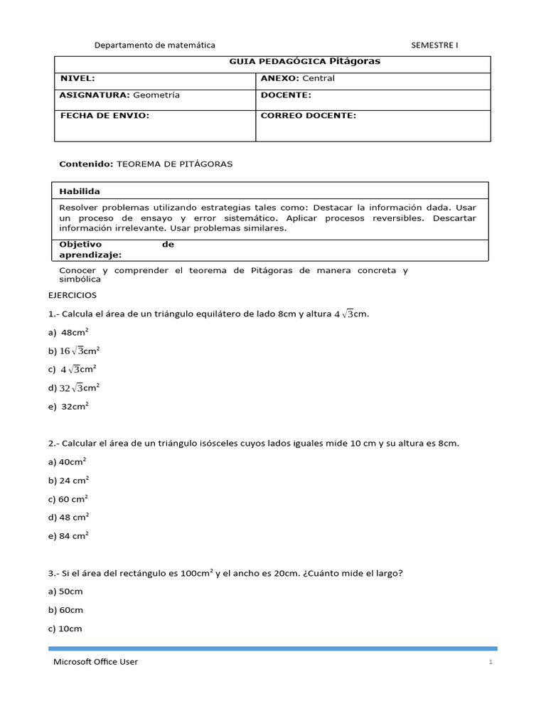 Guía Extra Pitagoras | PDF | Matemáticas | Geometría euclidiana