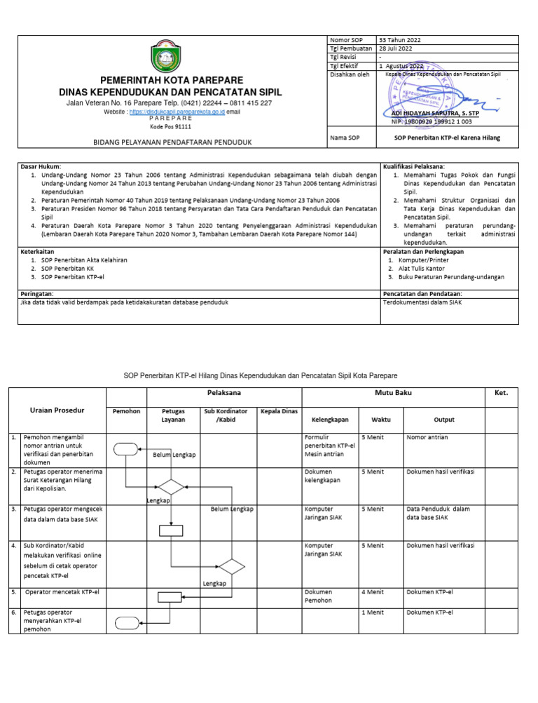 SOP Penerbitan KTP El Hilang | PDF