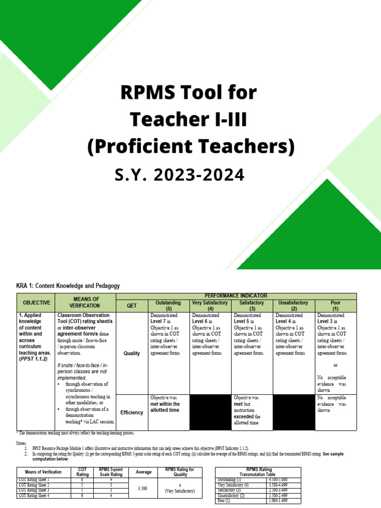Annex A2 RPMS Tool For Proficient Teachers SY 2023-2024 | PDF ...