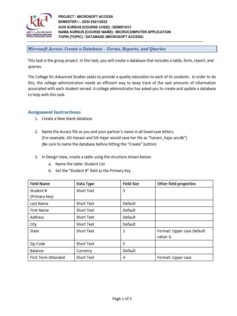 Projek - Database | PDF | Databases | Microsoft Access