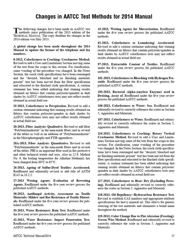 Aatcc Changes in 2014 | PDF | Textiles | Physical Sciences