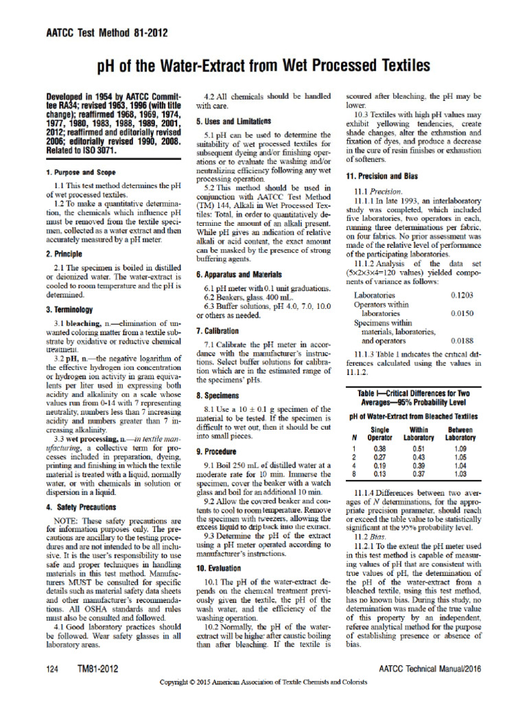 Aatcc TM 81-2012 | PDF