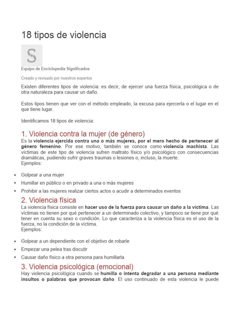 18 tipos de violencia | PDF | La violencia contra las mujeres | Violencia