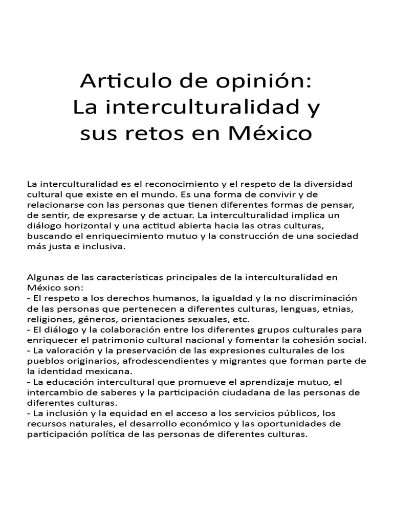 Articulo de Opinion | Descargar gratis PDF | México | Interculturalidad