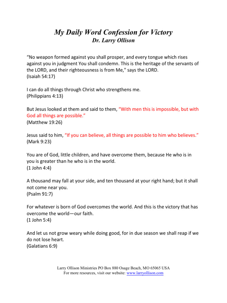 My Daily Word Confession For Victory | PDF | Law | Self-Improvement