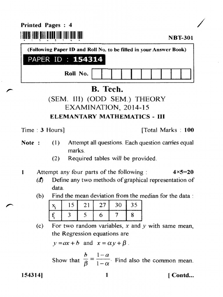 Elemantary Mathematics III (NBT 301) | PDF