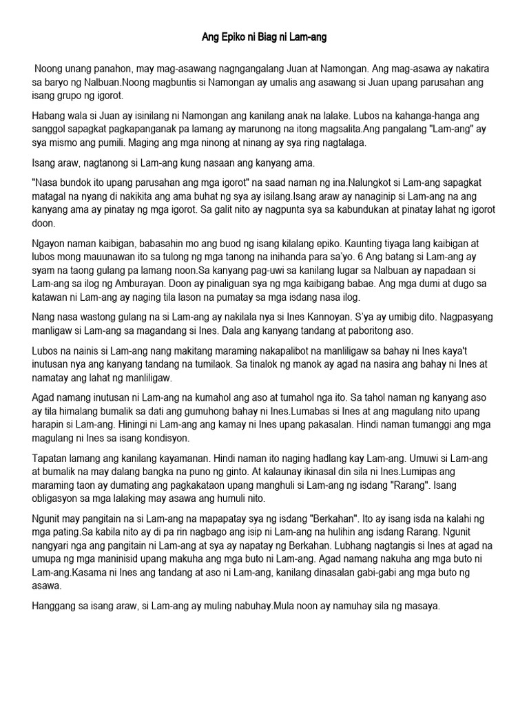 Ang Epiko Ni Biag Ni Lam | PDF