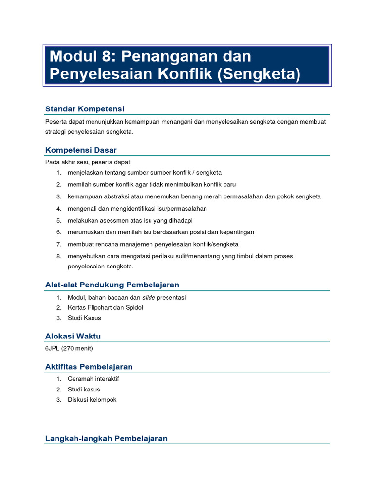 Bahan Ajar Materi 10 Modul 8 Penanganan dan penyelesaian konflik | PDF