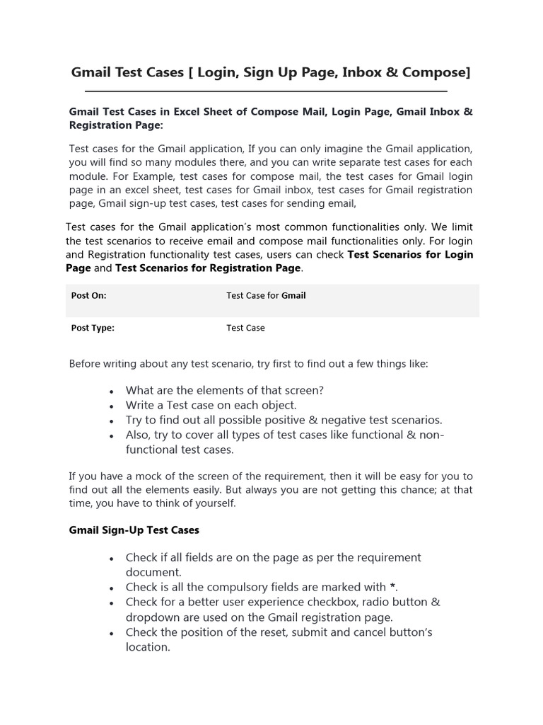 Gmail Test Cases | PDF | Gmail | Password