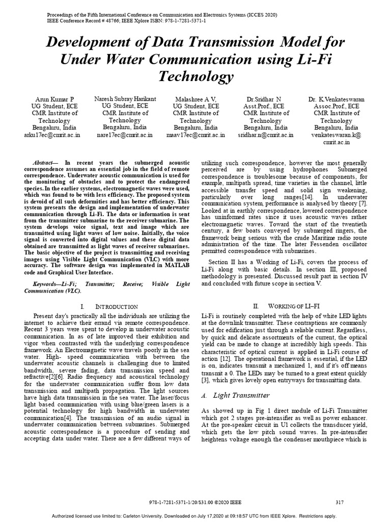Development of Data Transmission Model For Under Water Communication ...