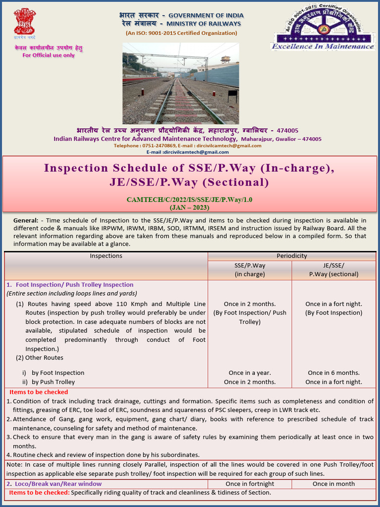 SSE/P.Way Inspection Schedule Guide | PDF | Transport Infrastructure ...