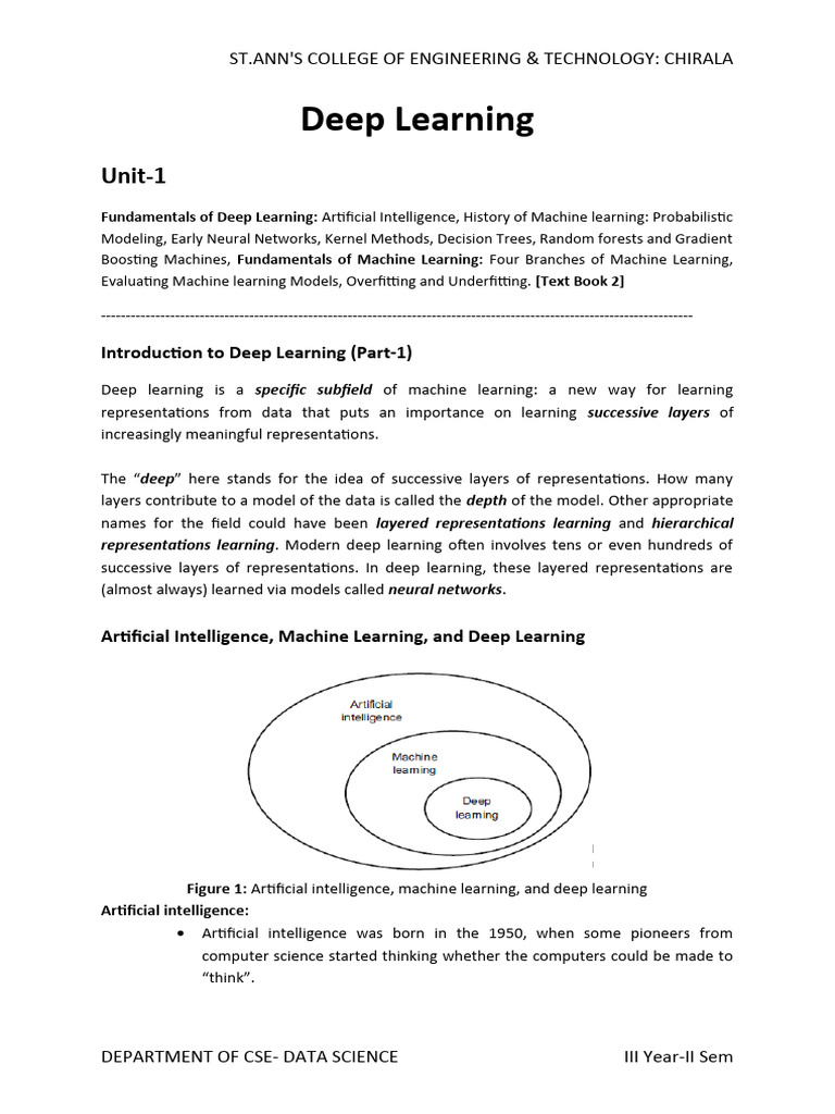 Unit - 1 Deep Learning 3-2 | PDF | Machine Learning | Deep Learning