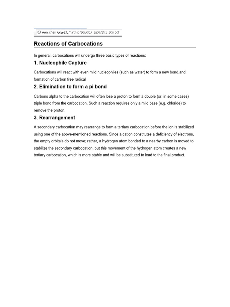 Carbocation Reactions and Rearrangements | PDF | Chemical Reactions ...