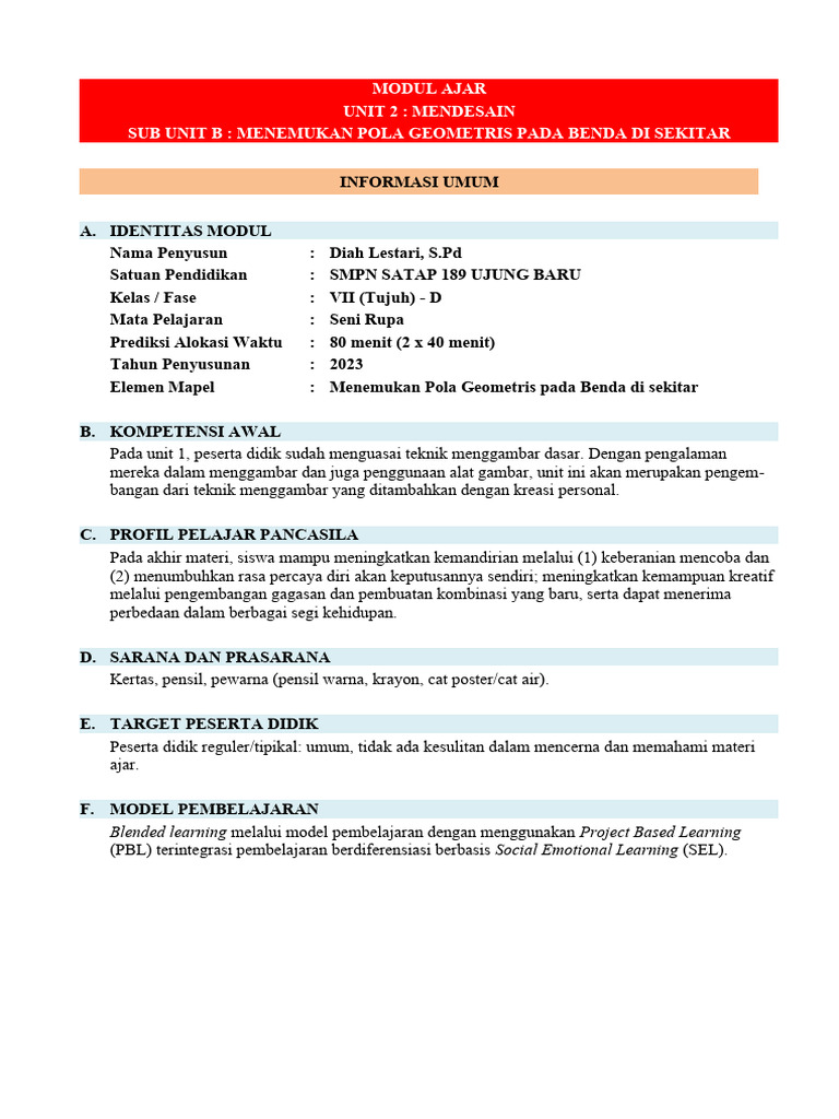 2.B Modul Ajar Kelas 7 SMP Seni Rupa | PDF